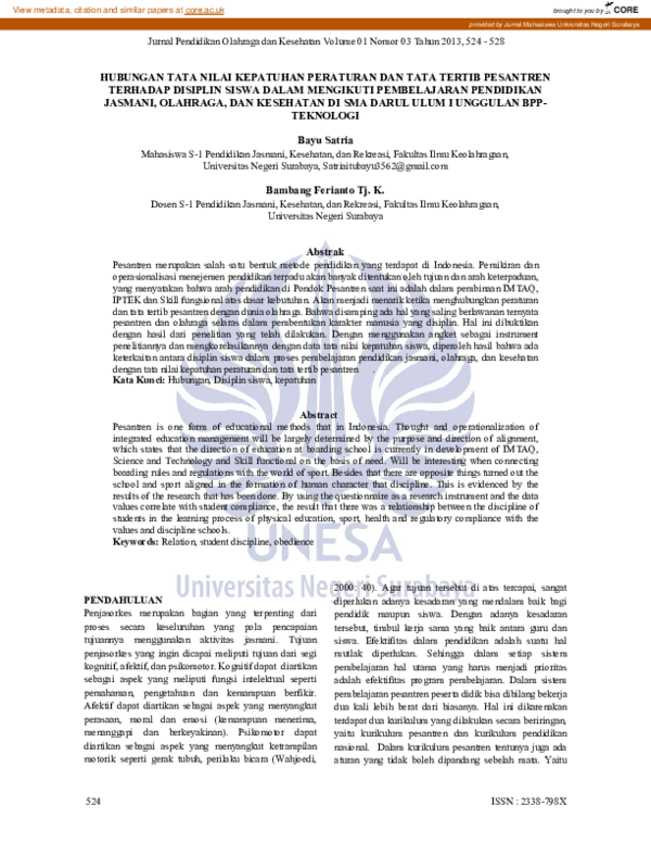 (PDF) Hubungan Tata Nilai Kepatuhan Peraturan Dan Tata Tertib Pesantren Terhadap Disiplin Siswa ...