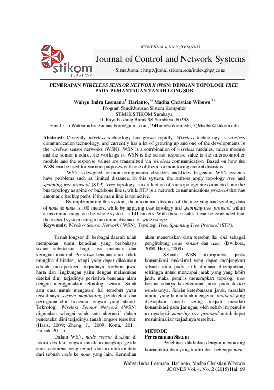 Pdf Penerapan Wireless Sensor Network Wsn Dengan Topologi Tree Pada Pemantauan Tanah Longsor