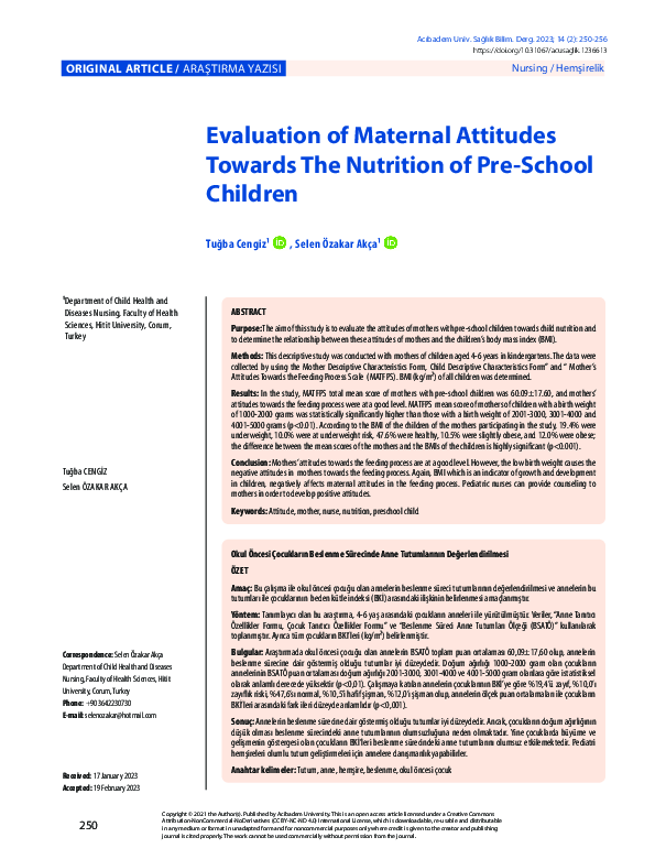 (PDF) Evaluation of Maternal Attitudes Towards The Nutrition of Pre ...