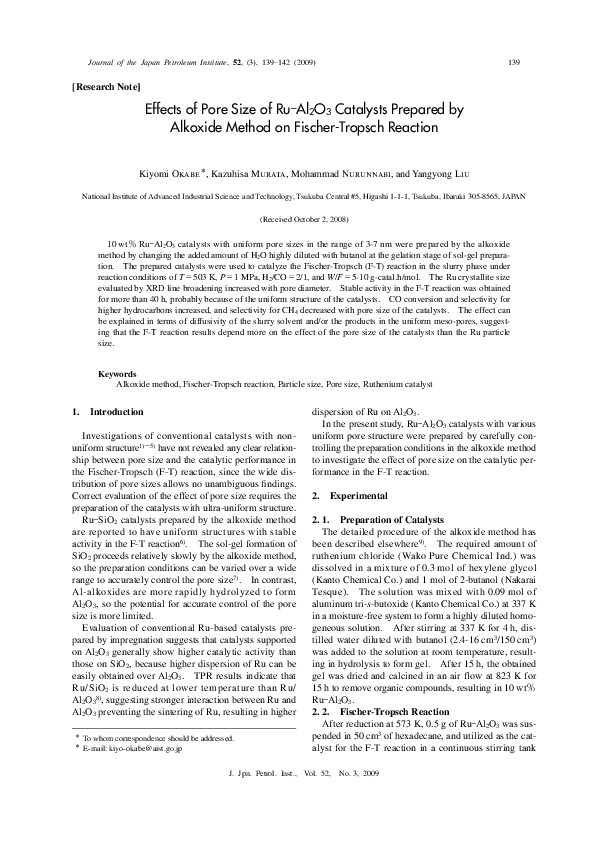 (PDF) Effects of Pore Size of Ru-Al2O3 Catalysts Prepared by Alkoxide ...