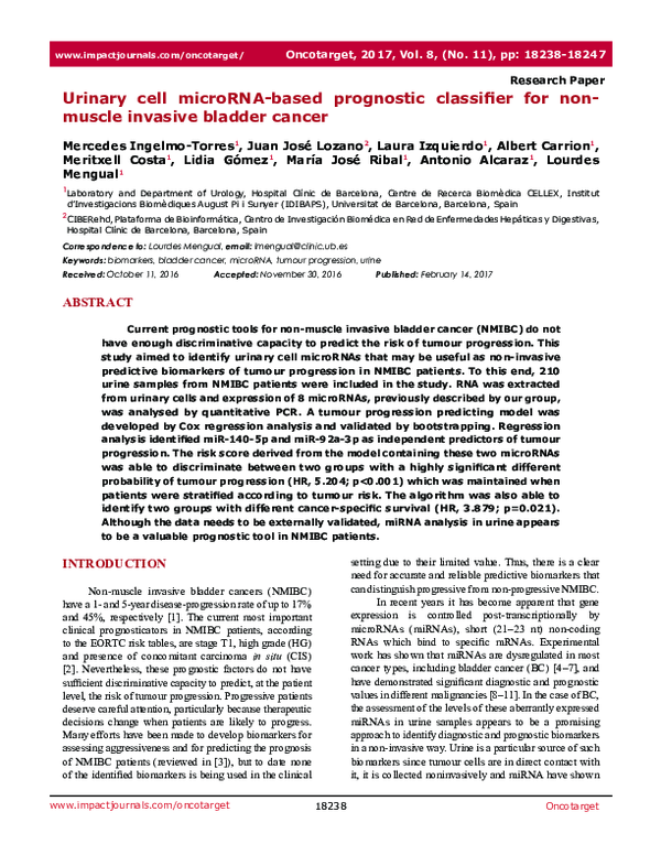 (PDF) Urinary cell microRNA-based prognostic classifier for non-muscle invasive bladder cancer ...