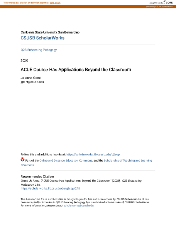 (PDF) ACUE Course Has Applications Beyond the Classroom
