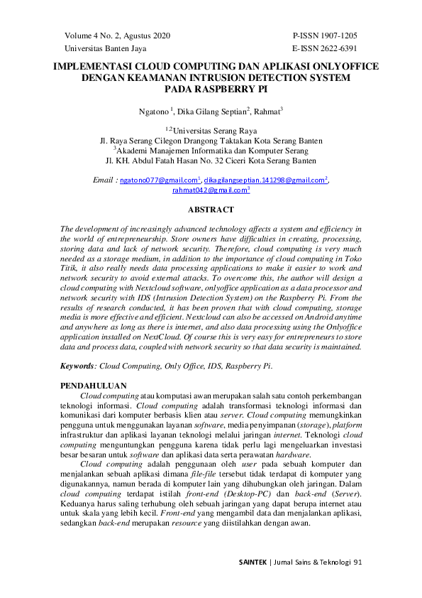 (PDF) Implementasi Cloud Computing Dan Aplikasi Onlyoffice Dengan Keamanan Intrusion Detection ...
