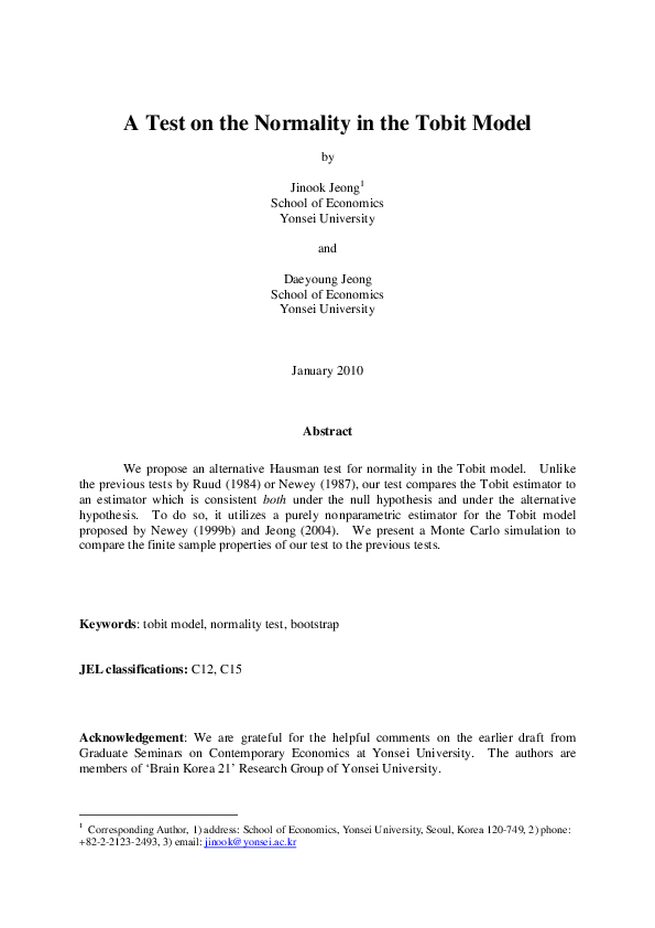 (PDF) A Test on the Normality in the Tobit Model