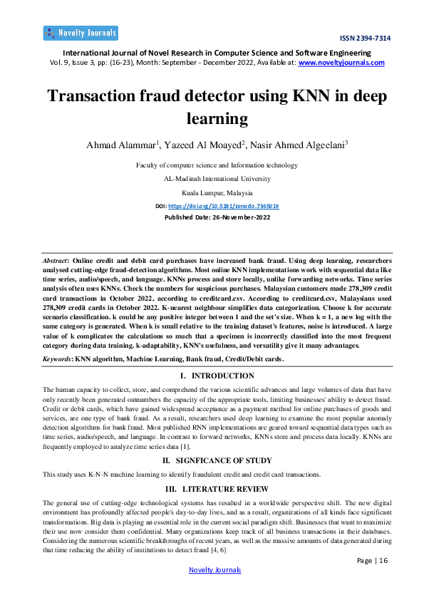 (PDF) Transaction Fraud Detector Using KNN in Deep Learning