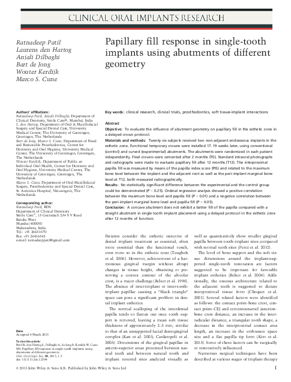 (PDF) Papillary fill response in single-tooth implants using abutments ...
