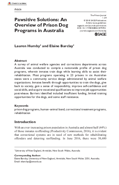 (PDF) Pawsitive Solutions: An Overview of Prison Dog Programs in Australia