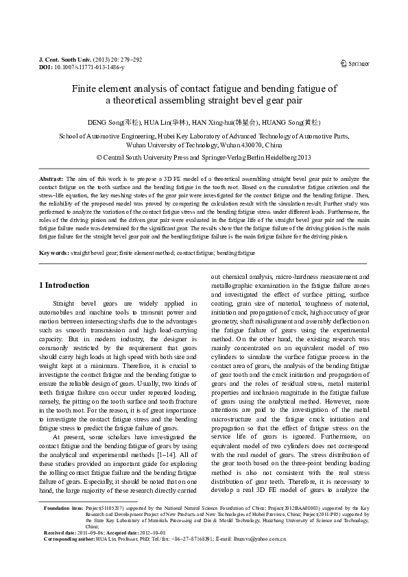 (PDF) Finite element analysis of contact fatigue and bending fatigue of ...
