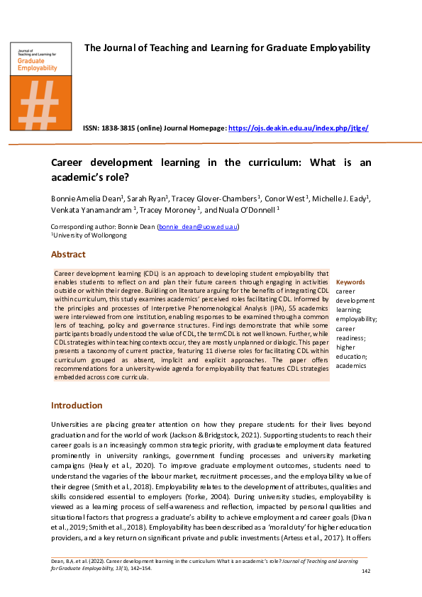 (PDF) Career development learning in the curriculum: What is an ...