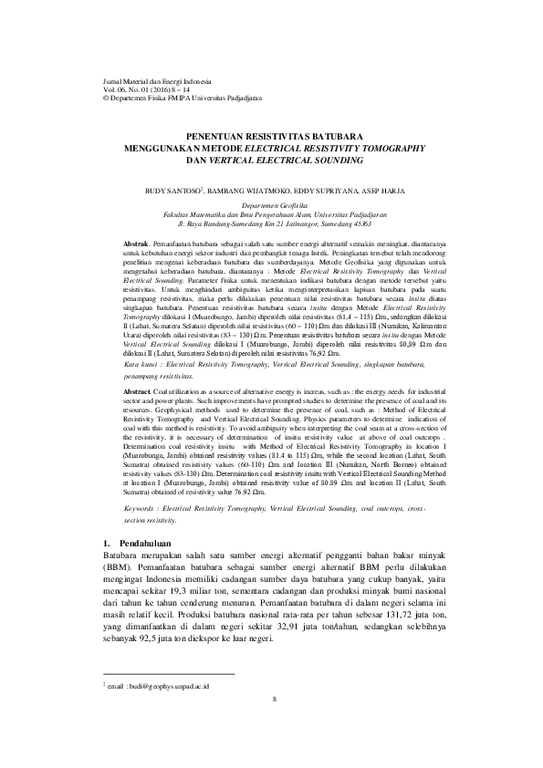 (PDF) Penentuan Resistivitas Batubara Menggunakan Metode Electrical Resistivity Tomography Dan ...
