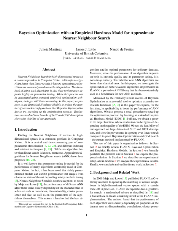 (PDF) Bayesian Optimization with an Empirical Hardness Model for approximate Nearest Neighbour ...