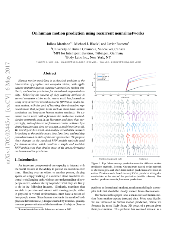 (PDF) On Human Motion Prediction Using Recurrent Neural Networks