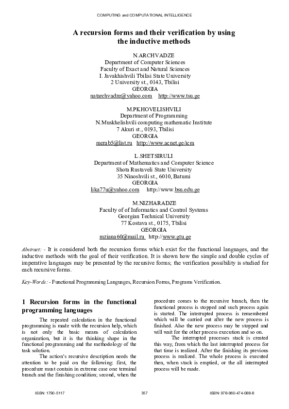 (PDF) A recursion forms and their verification by using the inductive methods
