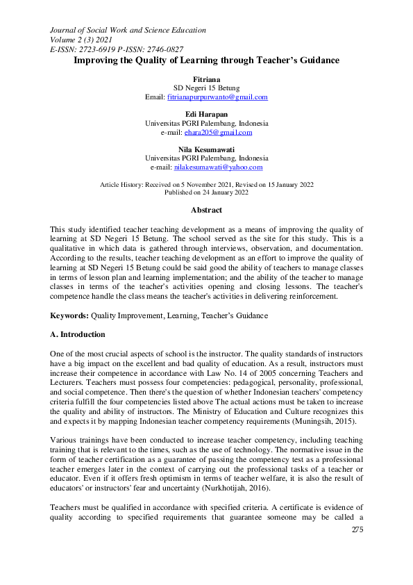 (PDF) Improving the Quality of Learning through Teacher’s Guidance