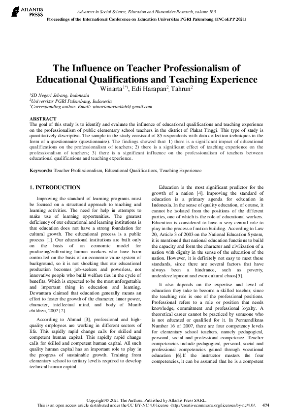 (PDF) The Influence on Teacher Professionalism of Educational ...