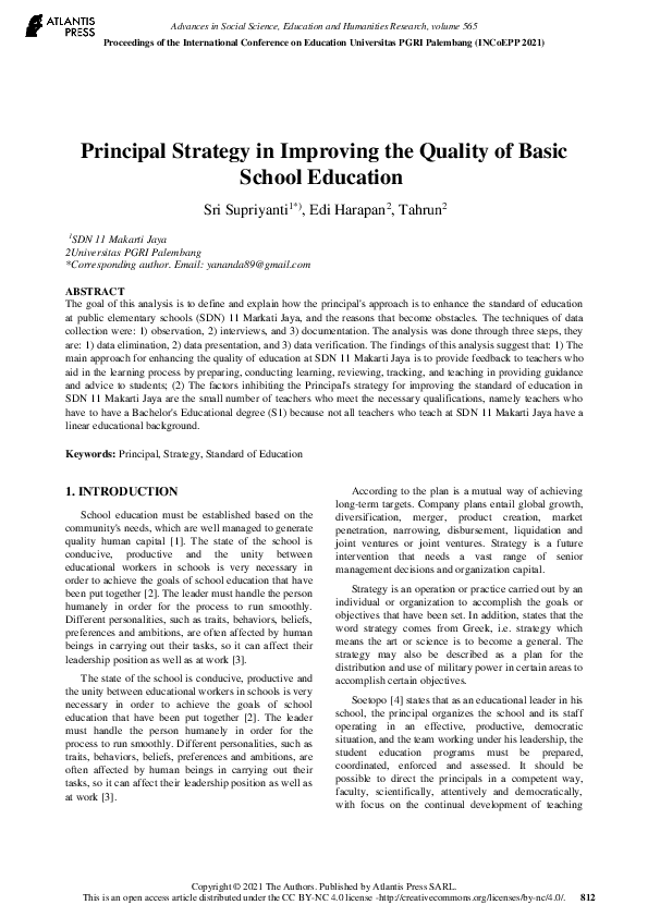 (PDF) Principal Strategy in Improving the Quality of Basic School Education