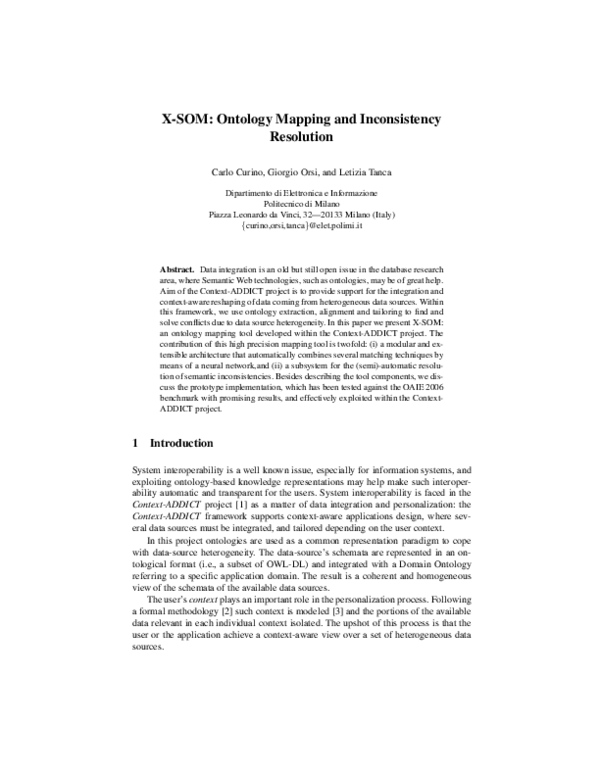 (PDF) X-Som: Ontology Mapping and Inconsistency Resolution