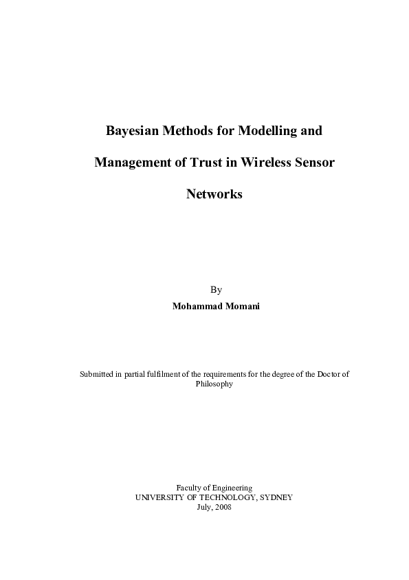 (PDF) Bayesian Methods for Modelling and Management of Trust in ...