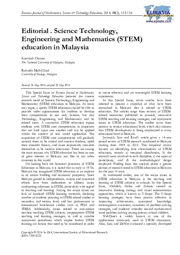 (PDF) Editorial: Science, Technology, Engineering and Mathematics (STEM ...
