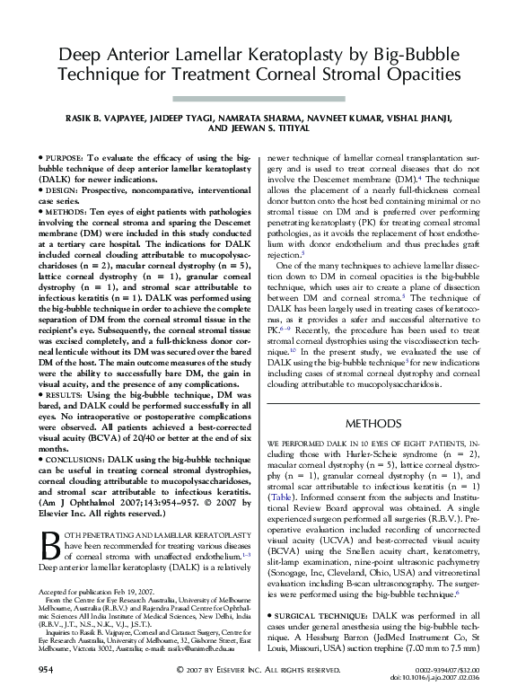 (PDF) Deep Anterior Lamellar Keratoplasty by Big-Bubble Technique for ...