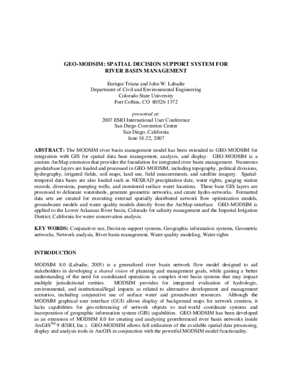 (PDF) GEO-MODSIM: Spatial decision support system for river basin management