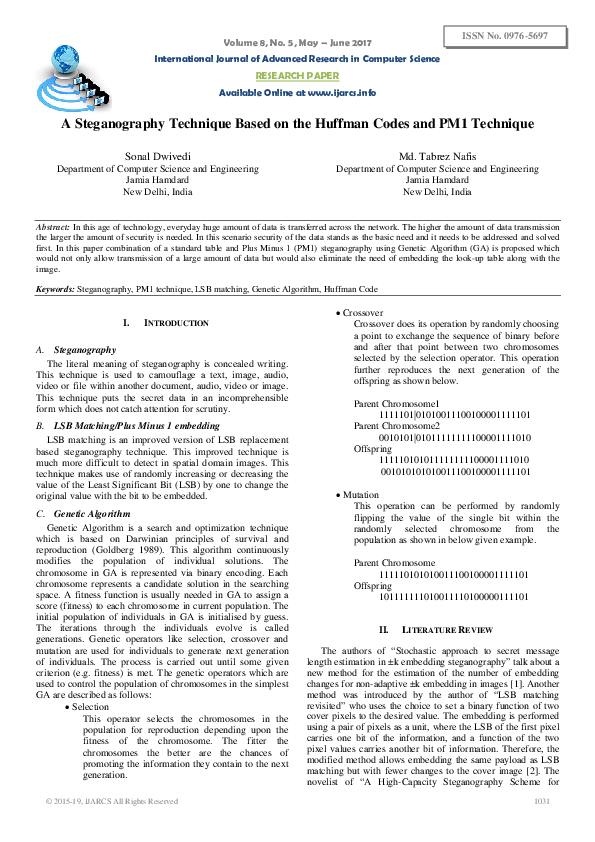 (PDF) A Steganography Technique Based on the Huffman Codes and PM1 Technique