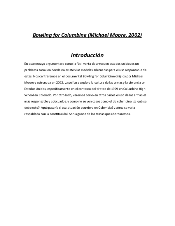 (DOC) Ensayo sobre el documental Bowling for Columbine (Michael Moore ...