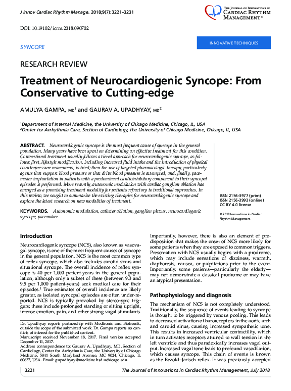 (PDF) Treatment of Neurocardiogenic Syncope: From Conservative to ...