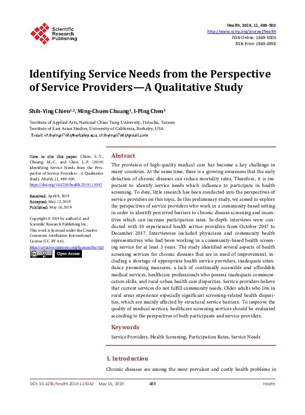 (PDF) Identifying Service Needs from the Perspective of Service ...