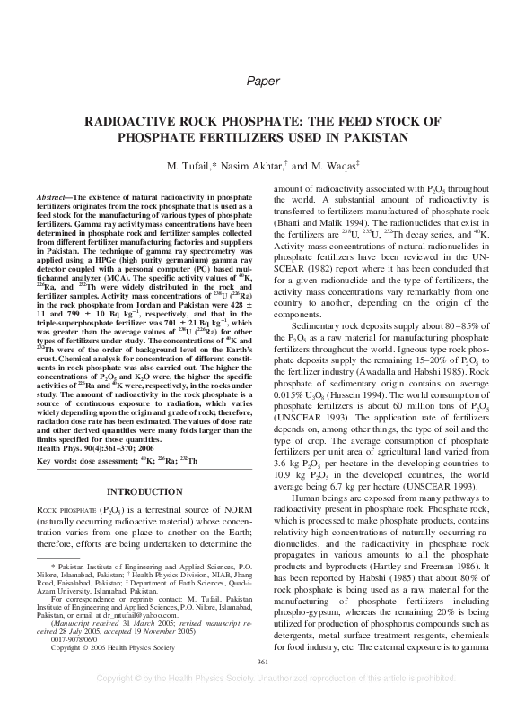 (PDF) Radioactive Rock Phosphate: The Feed Stock of Phosphate ...