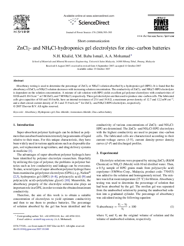 (PDF) ZnCl2- and NH4Cl-hydroponics gel electrolytes for zinc–carbon ...