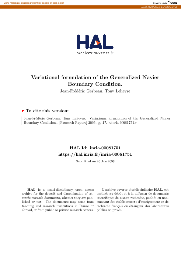 (PDF) Variational formulation of the Generalized Navier Boundary Condition | Tony Lelièvre ...