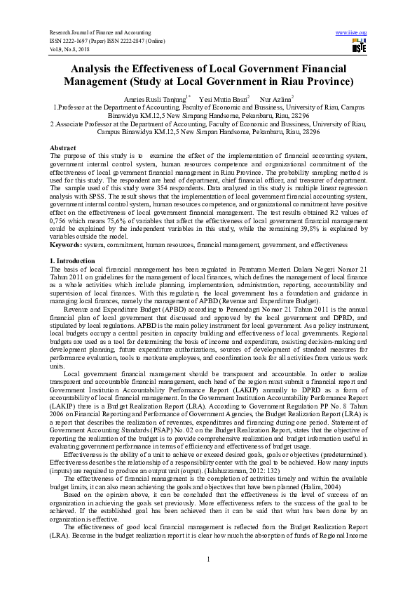 (PDF) Analysis the Effectiveness of Local Government Financial ...