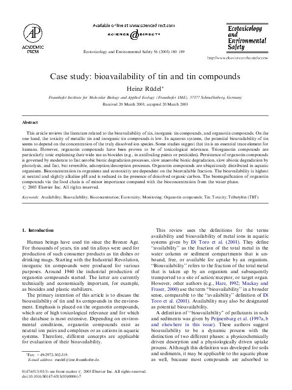 (PDF) Case study: bioavailability of tin and tin compounds