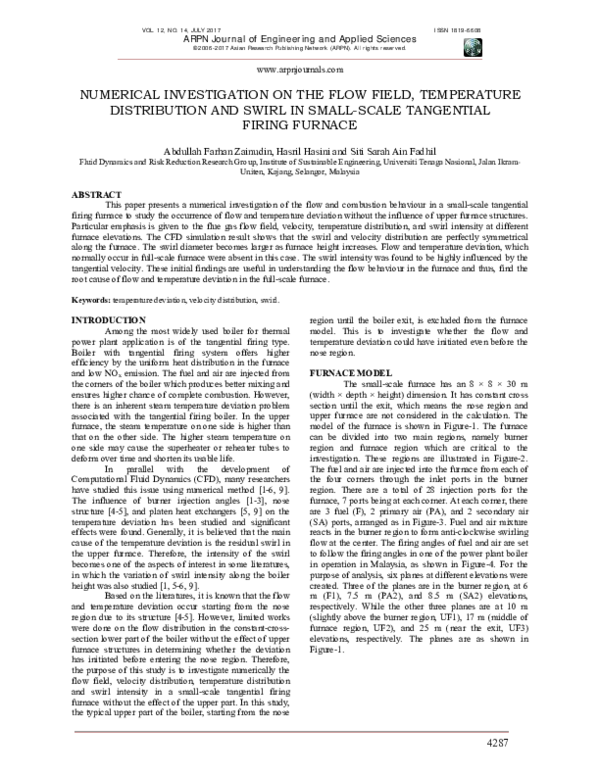 (PDF) Numerical investigation on the flow field, temperature ...