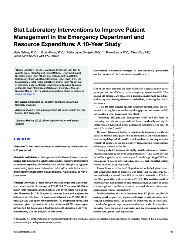 (PDF) Stat Laboratory Interventions to Improve Patient Management in the Emergency Department ...