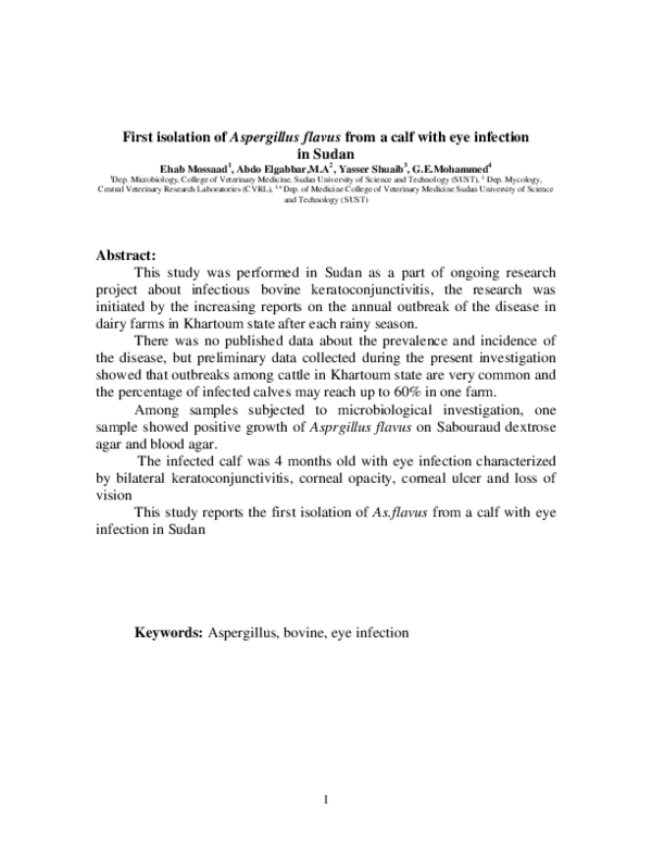 (PDF) First isolation of Aspergillus flavus from a calf with eye ...