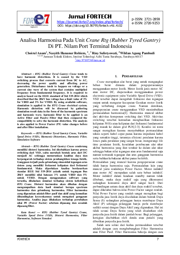 (PDF) Analisa Harmonisa Pada Unit Crane RTG (Rubber Tyred Gantry) Di PT. Nilam Port Terminal ...