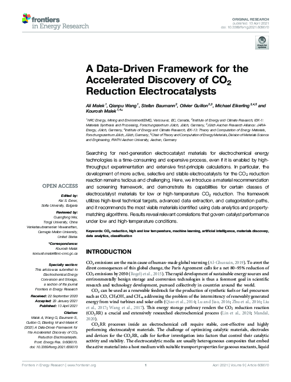 (PDF) A Data-Driven Framework for the Accelerated Discovery of CO2 Reduction Electrocatalysts