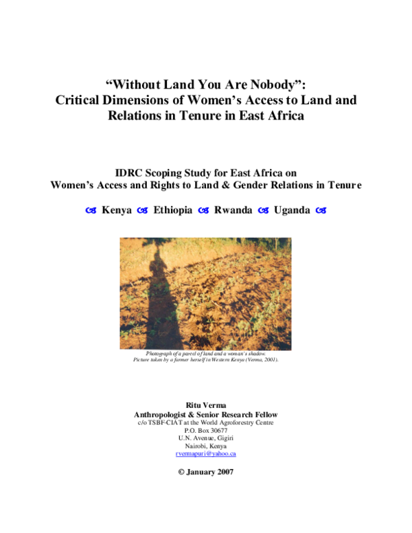 (PDF) Without land you are nobody : Critical dimensions of women's ...