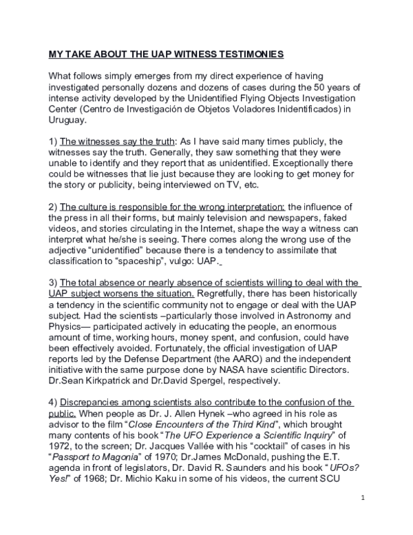 (DOC) MY TAKE ABOUT THE UAP WITNESS TESTIMONY