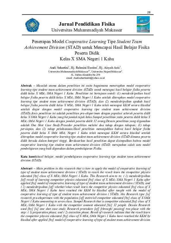 (PDF) Penerapan Model Cooperative Learning Tipe Student Team Achievement Division (Stad) Untuk ...
