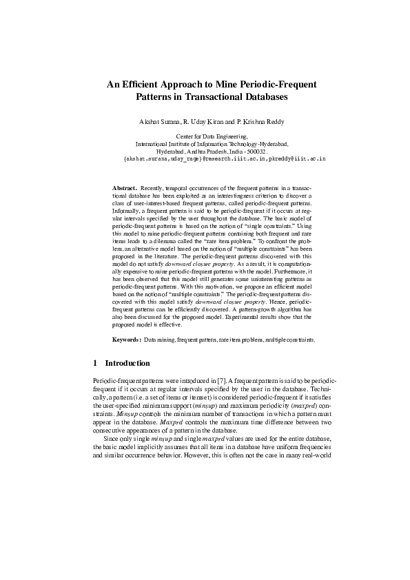 Pdf An Efficient Approach To Mine Periodic Frequent Patterns In