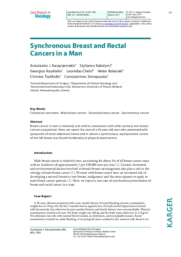(PDF) Synchronous breast and rectal cancers in a man
