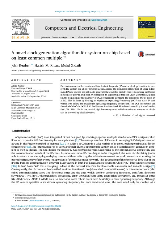 (PDF) A novel clock generation algorithm for system-on-chip based on least common multiple
