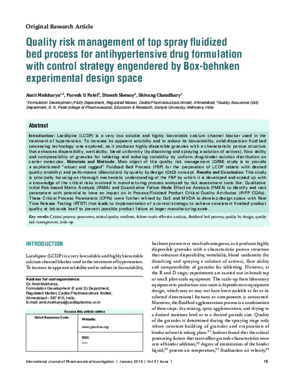 (PDF) Quality risk management of top spray fluidized bed process for ...