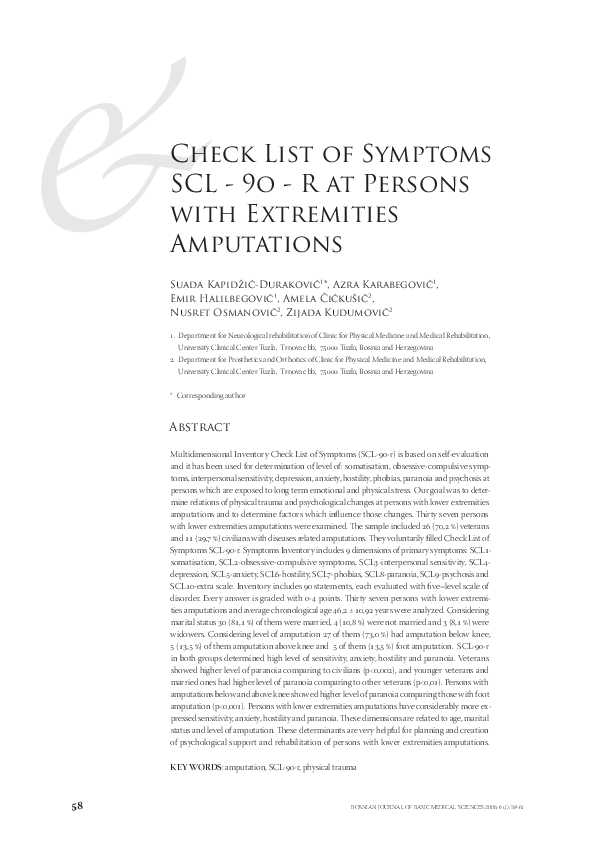(PDF) Check List of Symptoms SCL - 90 - R at Persons with Extremities Amputations | Nusret ...