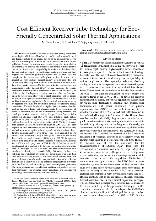 (PDF) Cost Efficient Receiver Tube Technology for Eco-Friendly ...