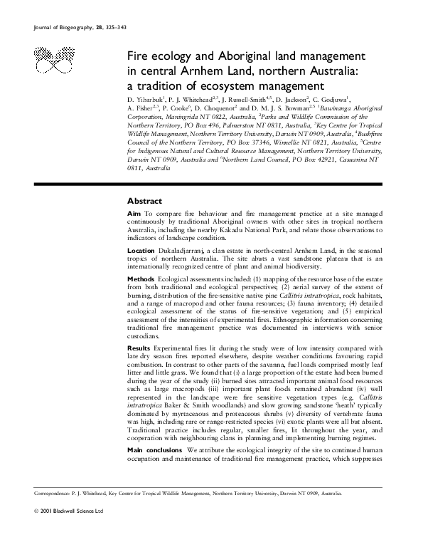 (PDF) Fire ecology and Aboriginal land management in central Arnhem Land, northern Australia: a ...