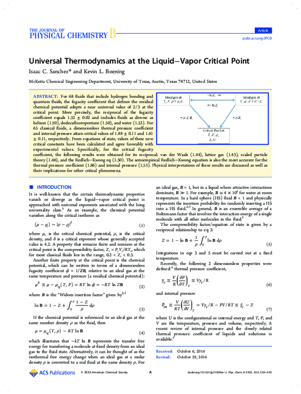 (PDF) Universal Thermodynamics at the Liquid–Vapor Critical Point ...